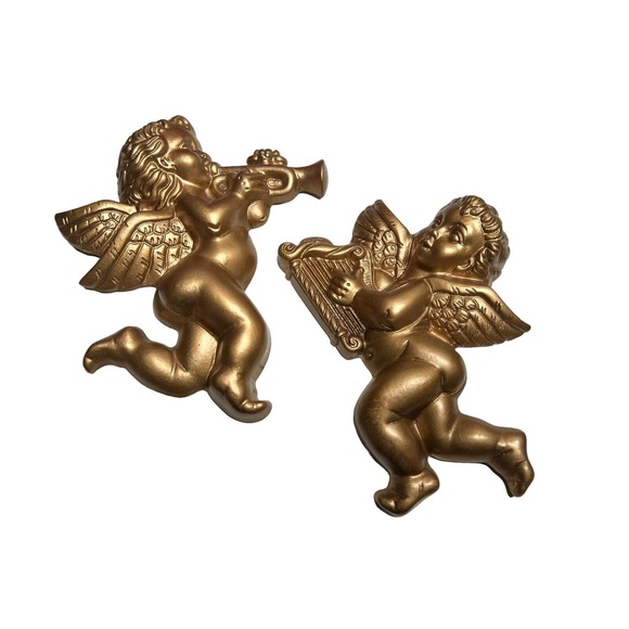 Vintage | Accents | Vintage Set Of Two Wall Hangings Gold Cherubs ...